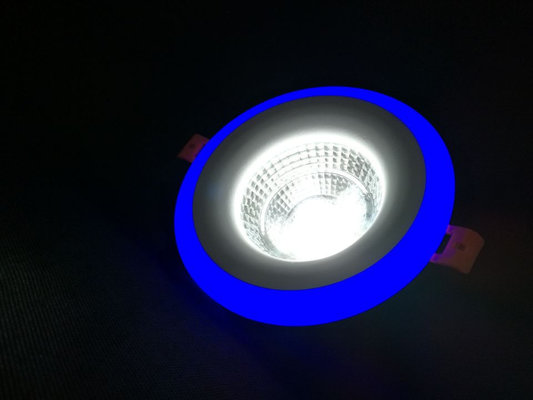 Double Color Round COB Led Downlight Recessed 18W+4W Cambered White + Blue